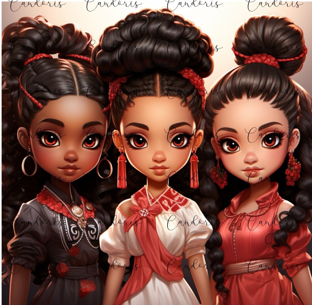 Black Girl Divas PNG 3 Beautiful Chibi Divas PNG - Clear Path1 Trending ...