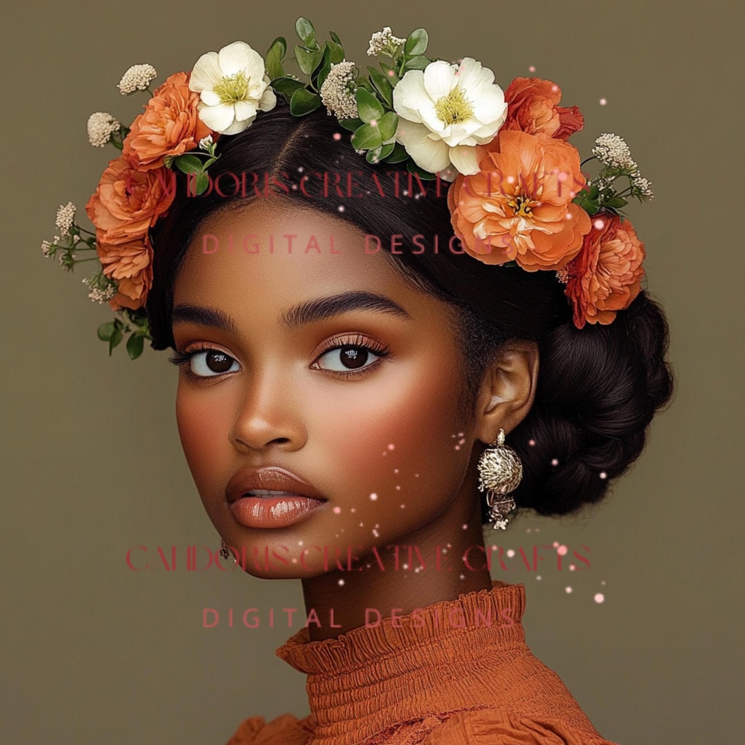 African American Diva Digital Download PNG -goddess Beautiful Diva - Black Girl Magic - Floral ...