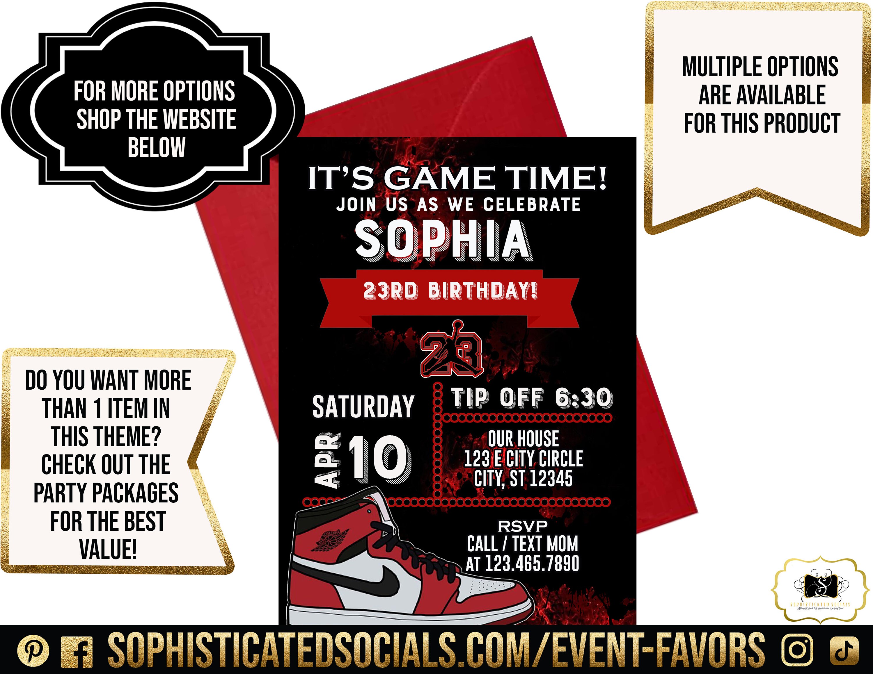 Jordan Invite Jordan 23 Birthday-invitation Jordan - Etsy