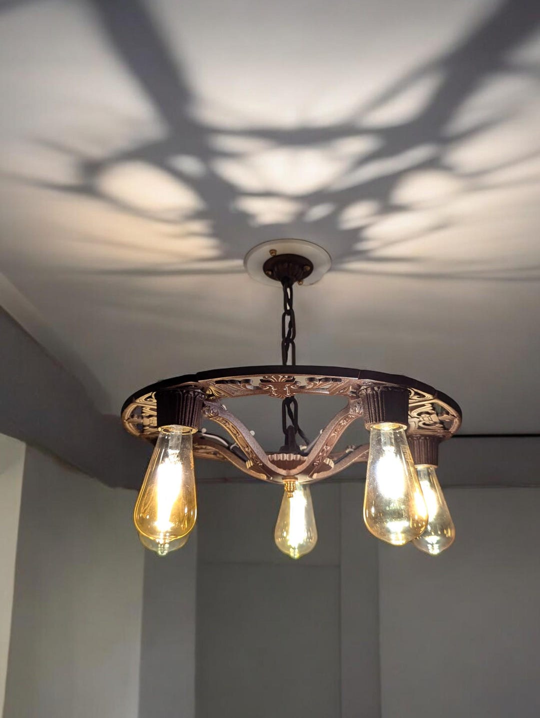 Antique Farm House 5 Bulb Art Nouveau Solid Cast Iron Electric Ceiling ...