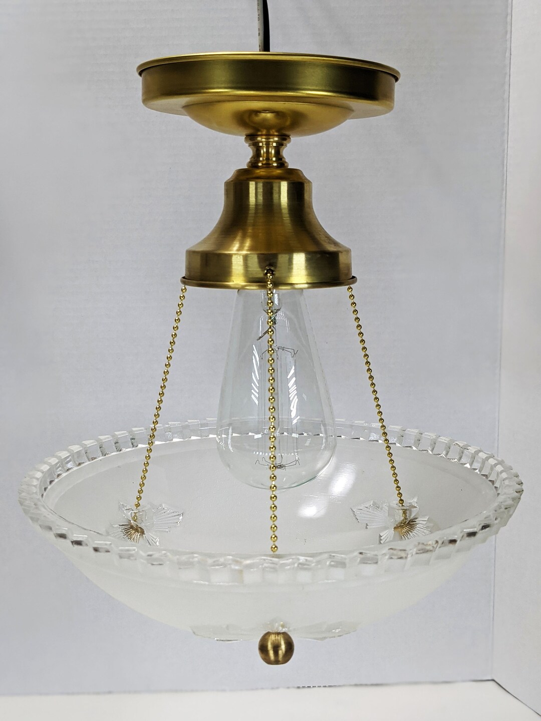 Vintage Three Chain Ceiling Light Fixture Chandelier Art Deco 1930 1940 ...