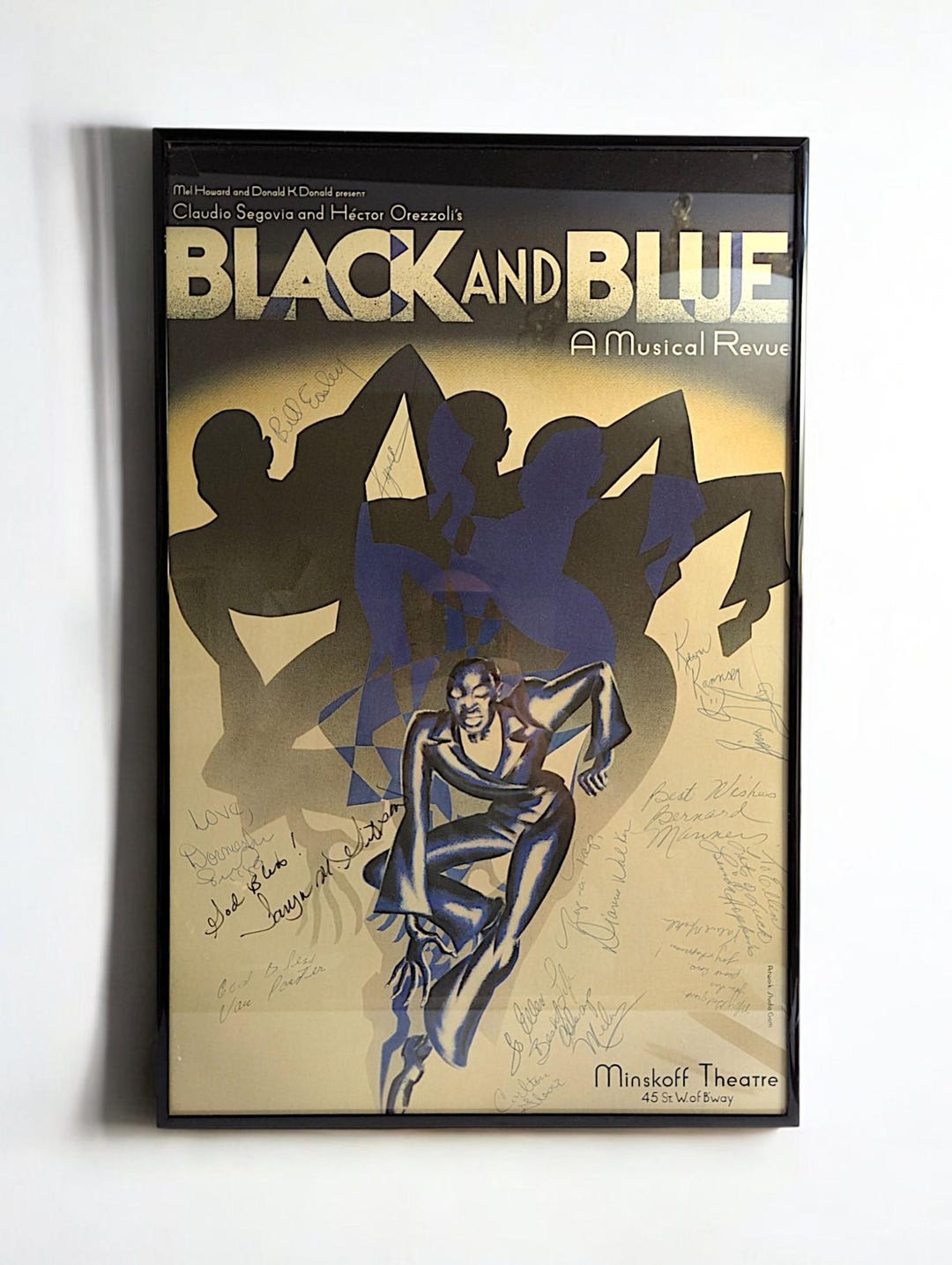 Vintage Black and Blue Broadway Musical Framed Poster, Autographed Cast ...