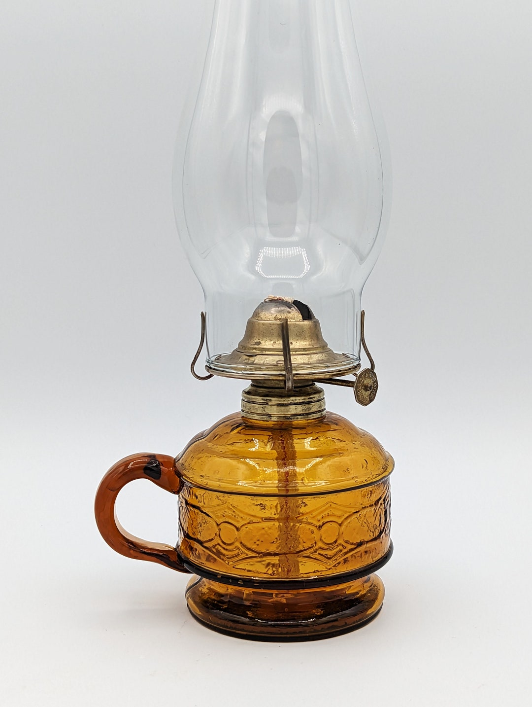 Antique Amber Glass Oil Lamp, Oil Lantern, Finger Oil Lamp, Flat Hand ...