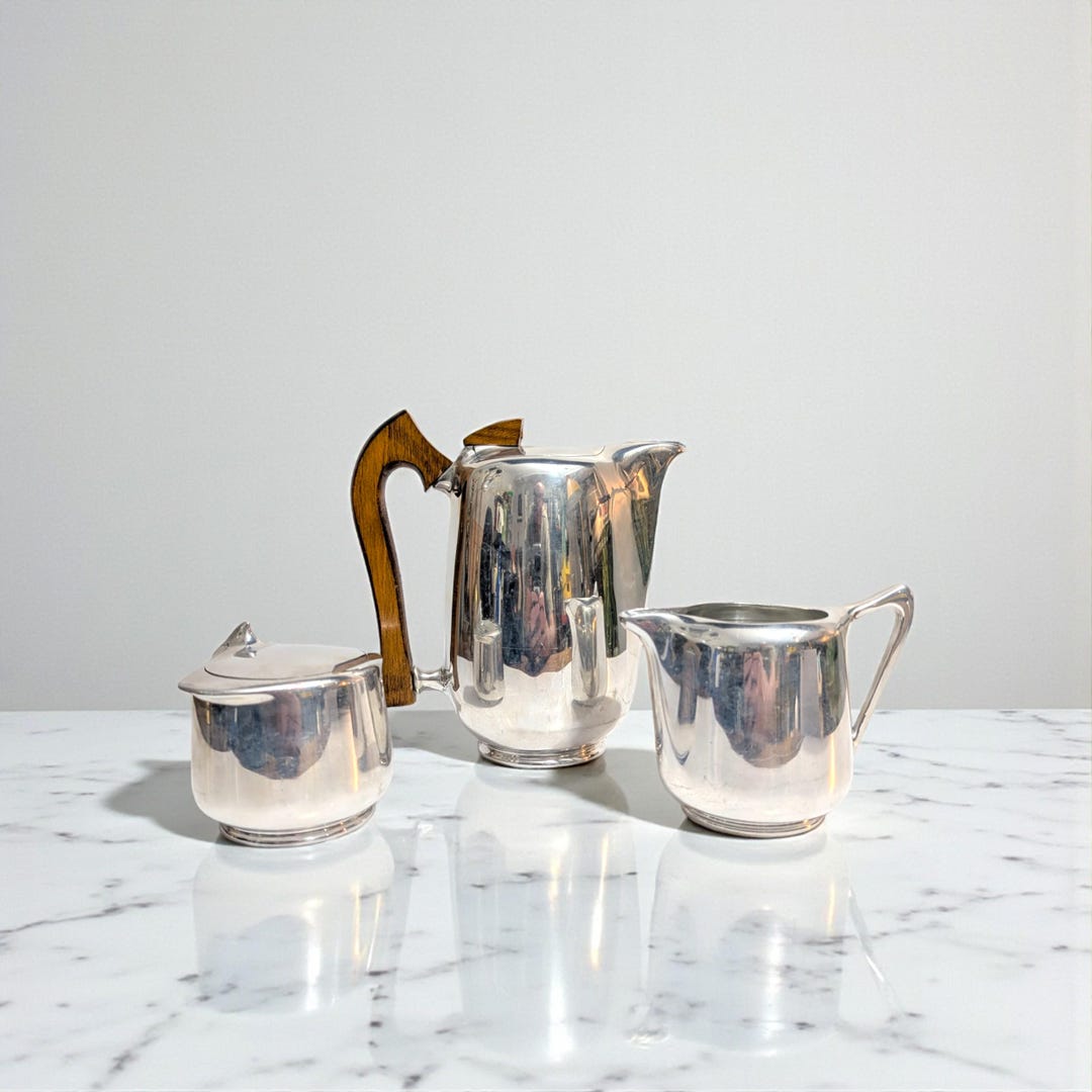 Vintage 1960's Mid Century Modern Piquet Ware Tea Pot, Creamer and ...