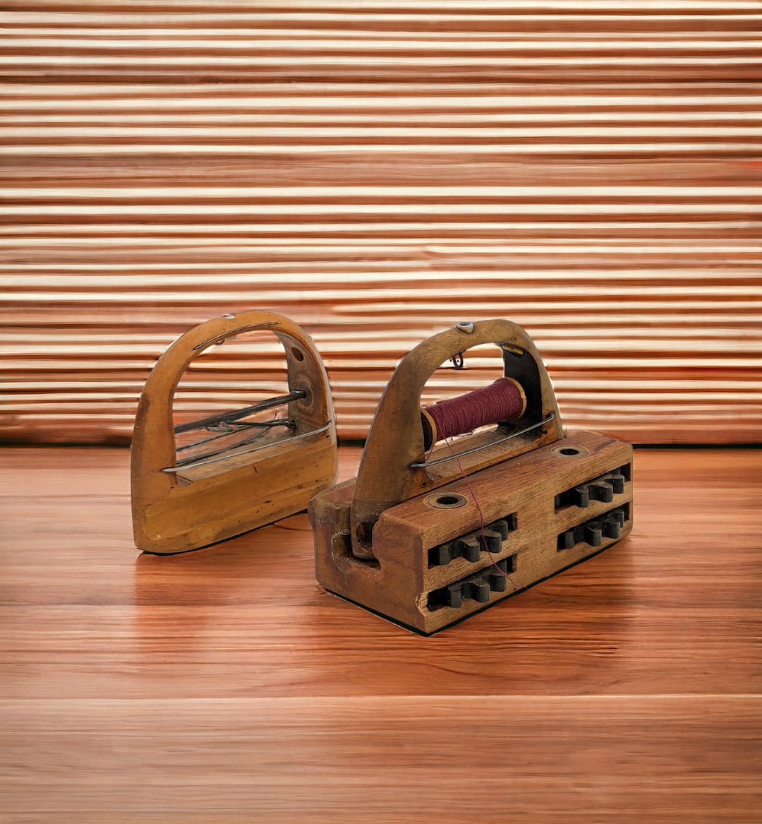 Antique Industrial Two Wood Shuttles, Threaded Bobbin With Gear Carrier ...