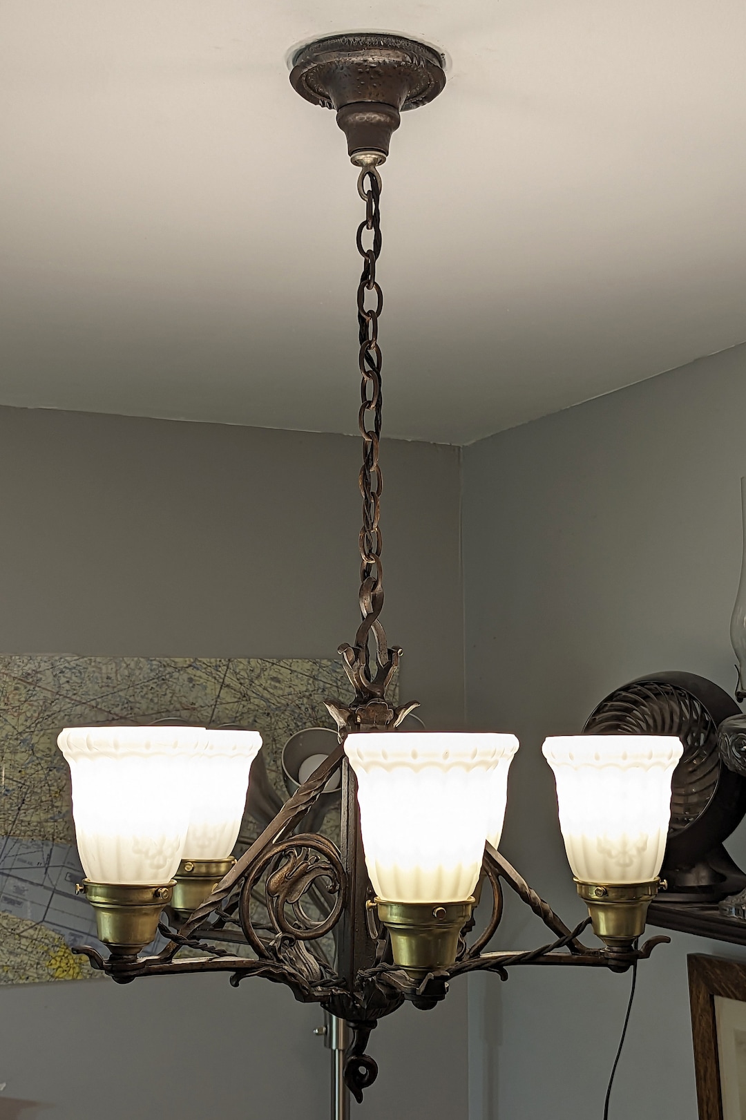 Vintage Art Nouveau Electric Ceiling Light Fixture Chandelier Floral ...