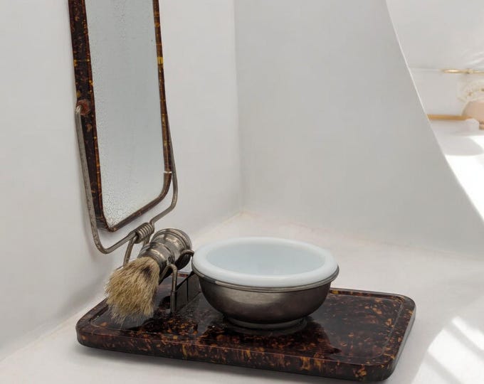 Vintage Antique Edwardian Shaving Mirror and Bowl With Original Shaving ...