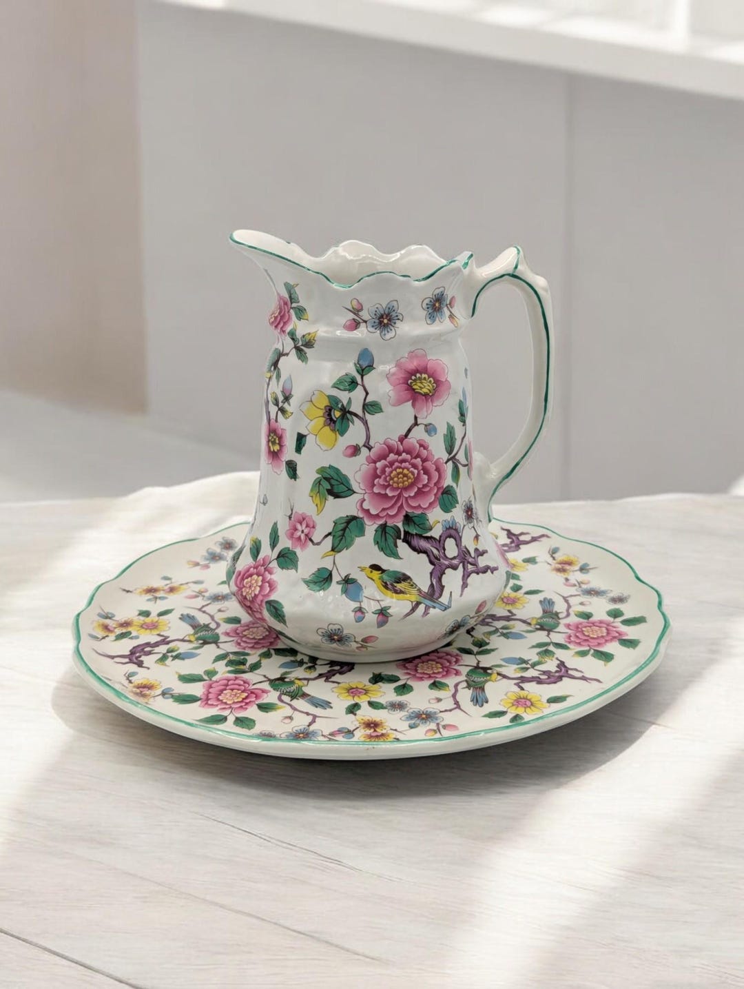 Vintage Old Foley Chinese Rose Water Pitcher and Plate Set - Etsy