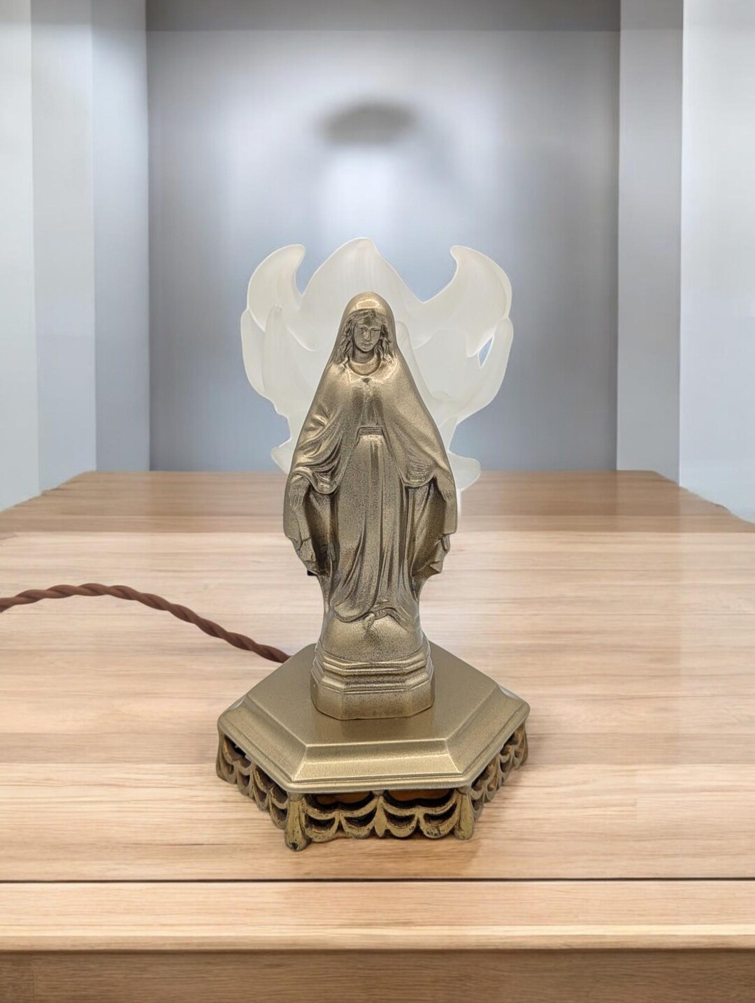 Antique French Madonna Table Lamp: Religious Church Sanctuary Lighting ...