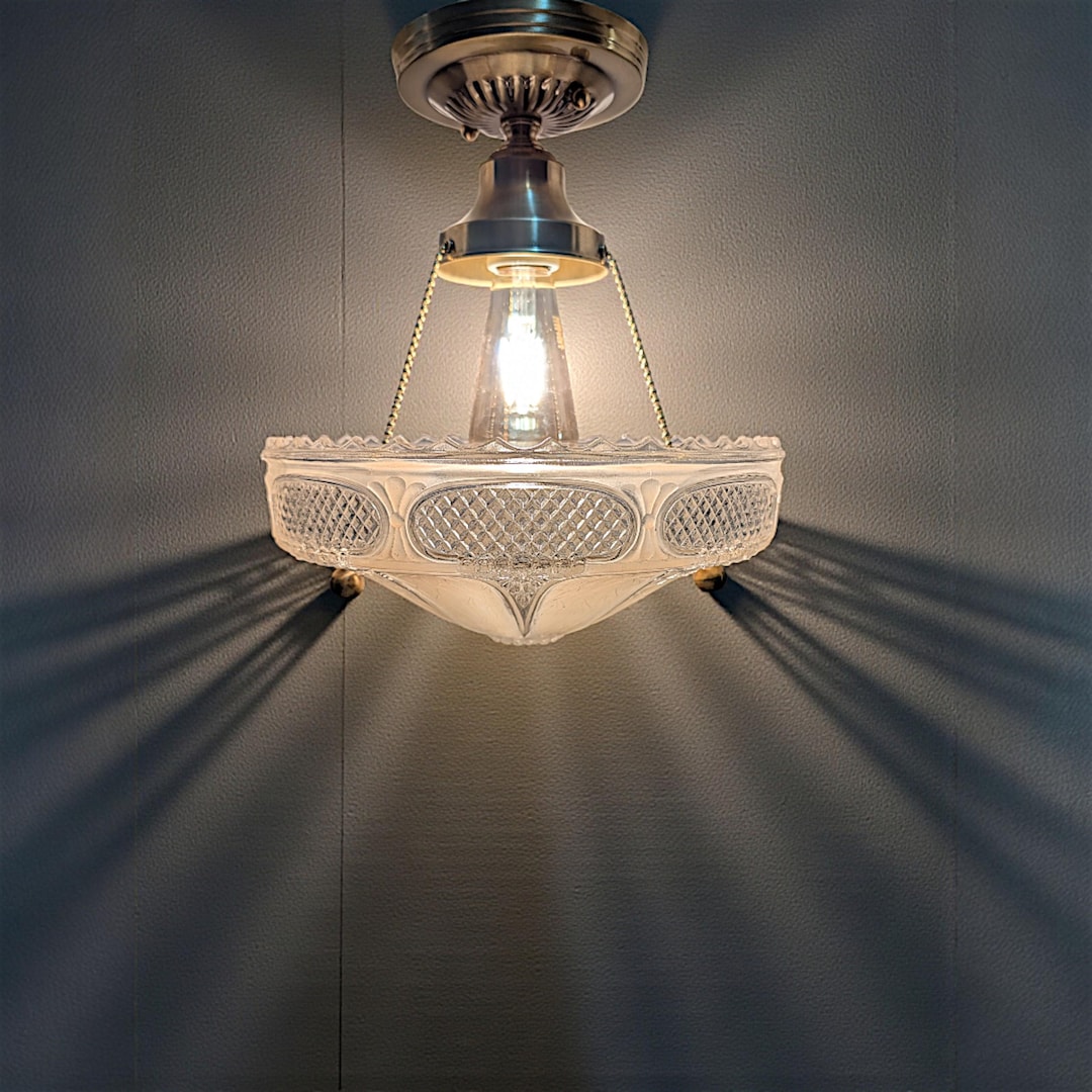 Art Deco Ceiling Light Fixture Three Chain Pendant Style Electric Pink ...