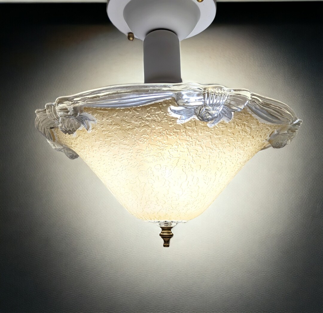 Vintage 1930's Art Nouveau Electric Yellow Ceiling Light Fixture With a ...