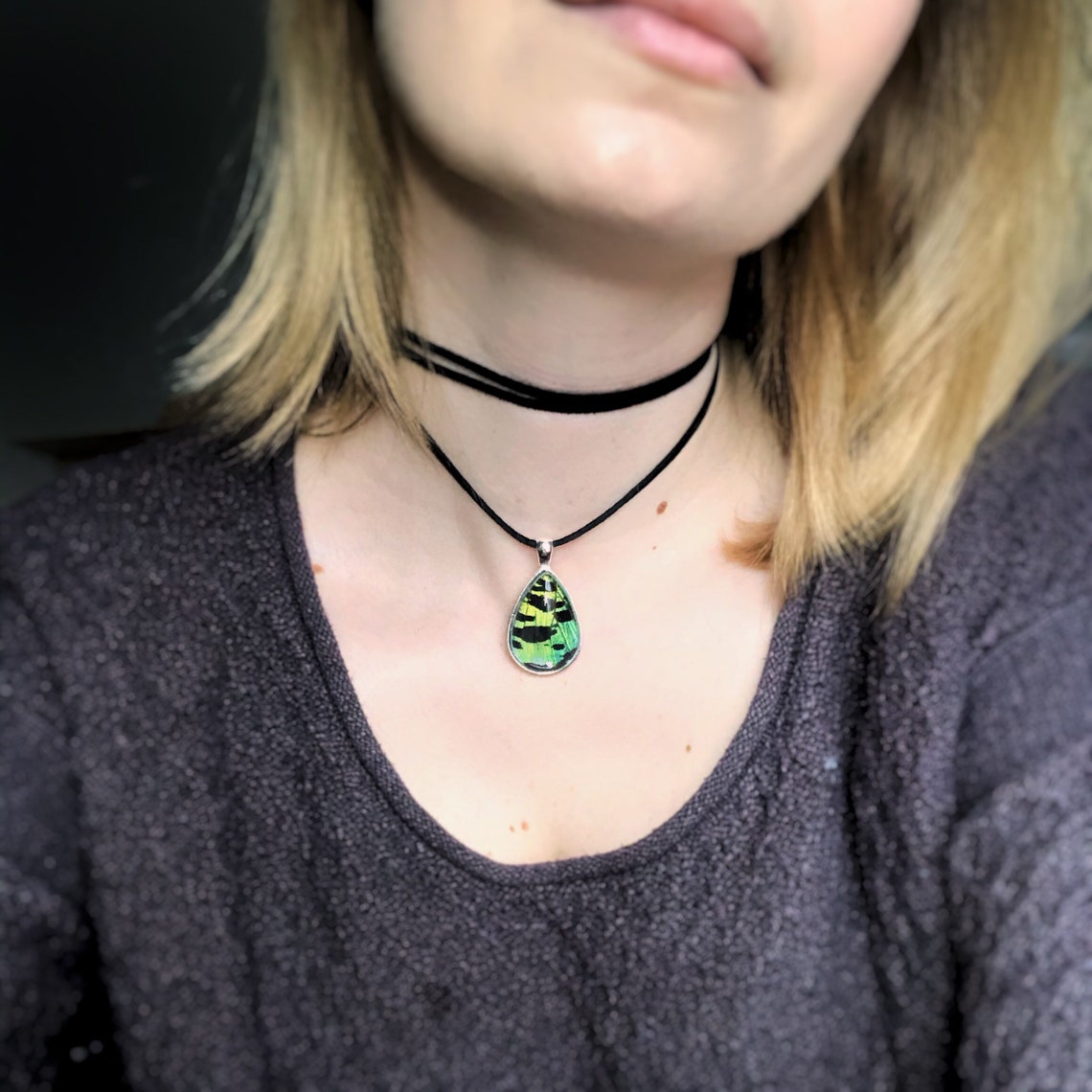 Real Butterfly Wing Choker / Leather Wrap Choker / Real Insect | Etsy