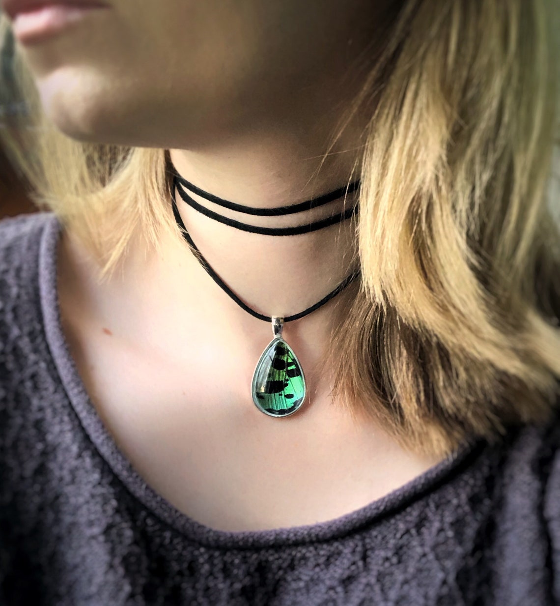 Real Butterfly Wing Choker / Leather Wrap Choker / Real Insect | Etsy
