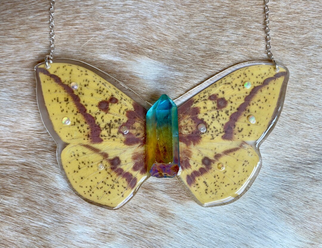 Real Imperial Moth With Quartz Point, Opal Butterfly Necklace, Nature ...