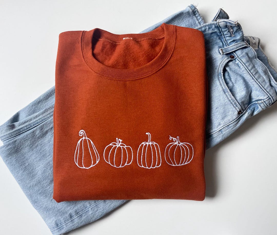 Embroidered Fall Sweatshirt, Pumpkin Crewneck, Halloween Sweater, Fall ...