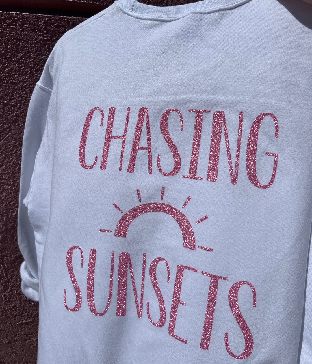 Custom Chasing Sunsets Sweatshirt, Glitter Crewnecks, Tropical Beach ...