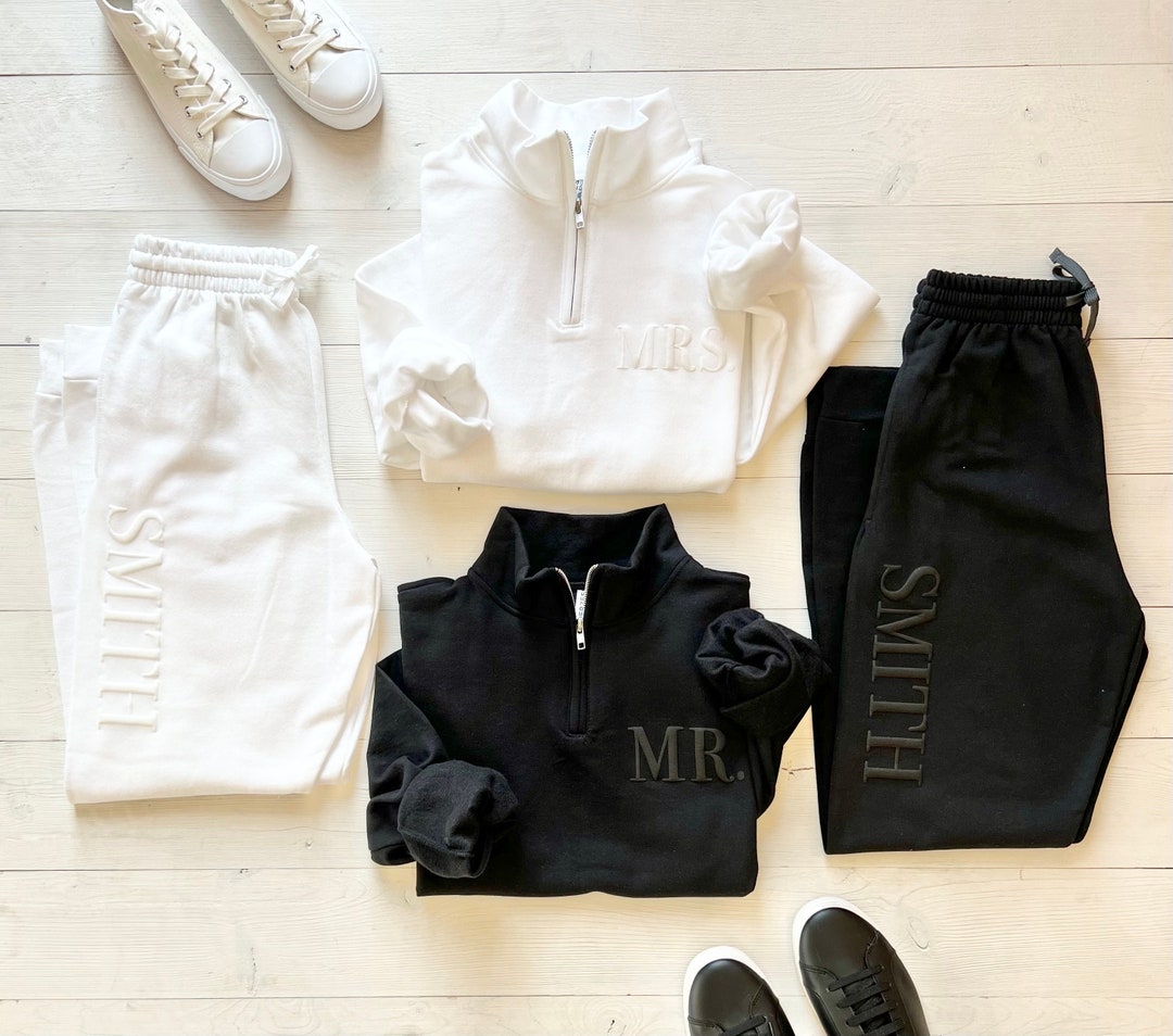 Embossed Honeymoon Set, Mrs. Quarter Zip, Mr. Quarter Zip, Newly ...