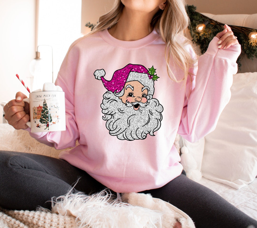 Retro Santa Face Sweatshirt, Sparkle Santa Shirt, Glitter Holiday ...