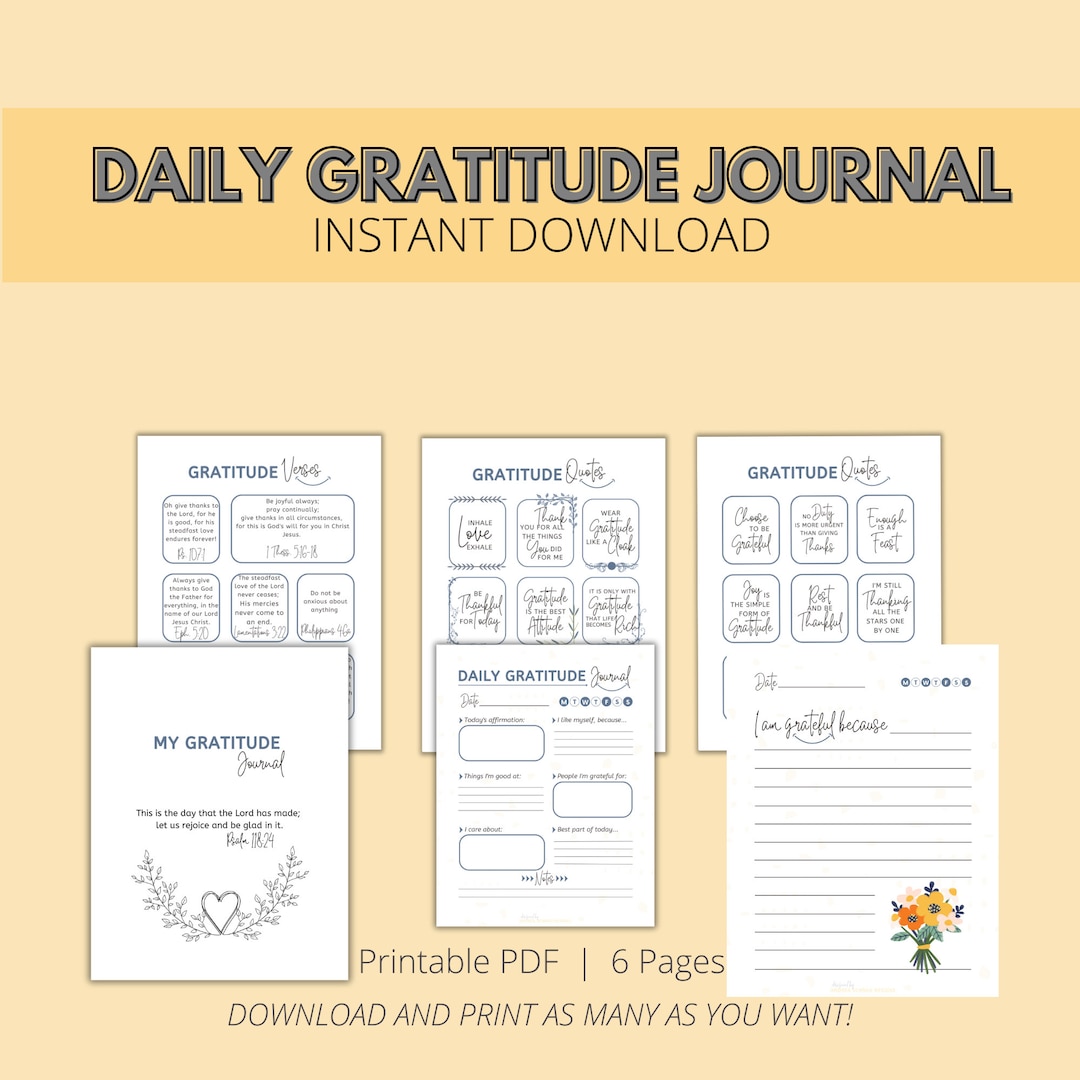 Gratitude Journal Printable - Digital Download - Christian Bible Verses ...