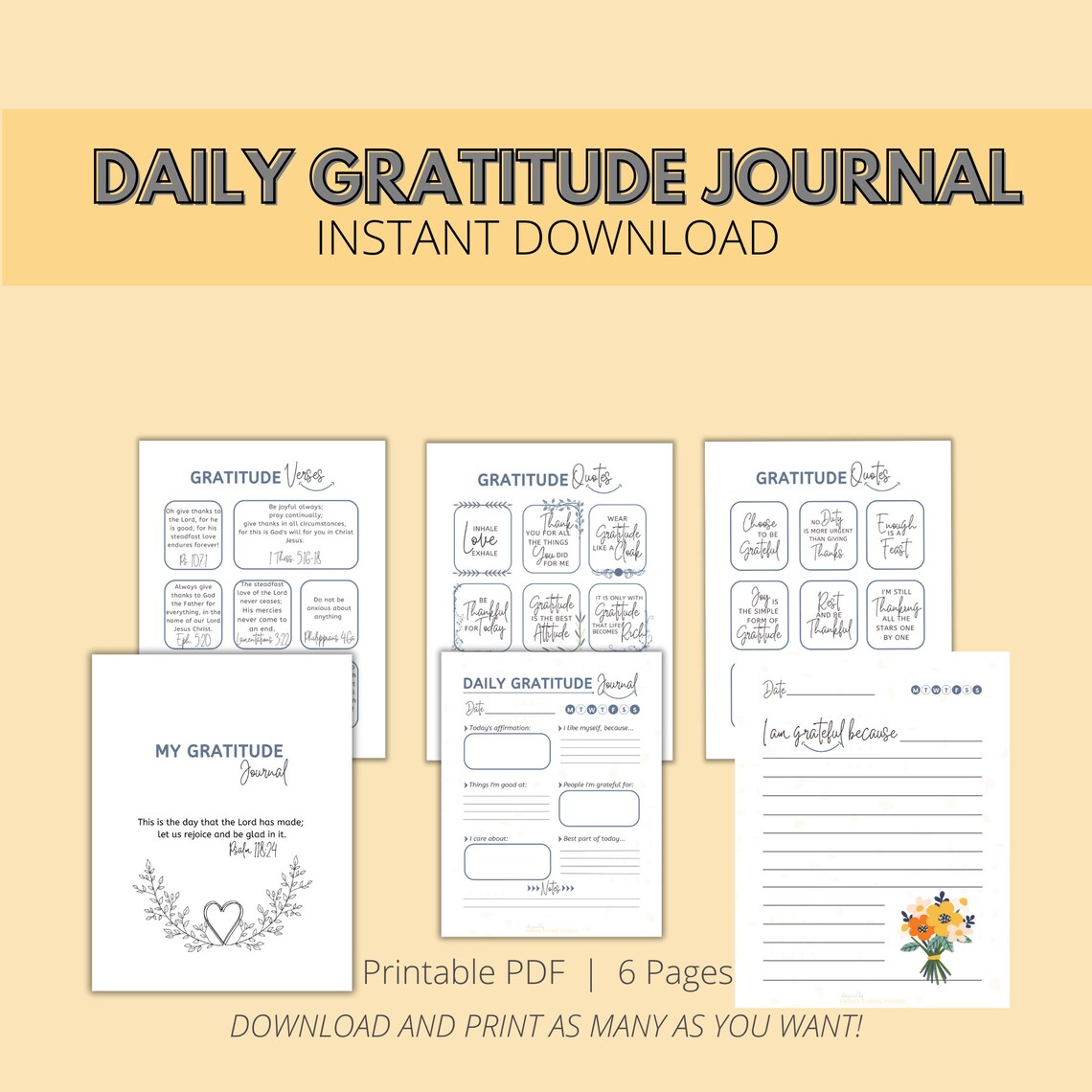 Gratitude Journal Printable - Digital Download - Christian Bible Verses ...