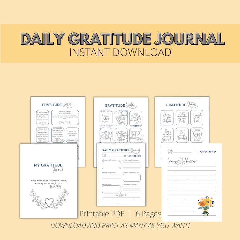 Gratitude Journal Printable - Digital Download - Christian Bible Verses ...