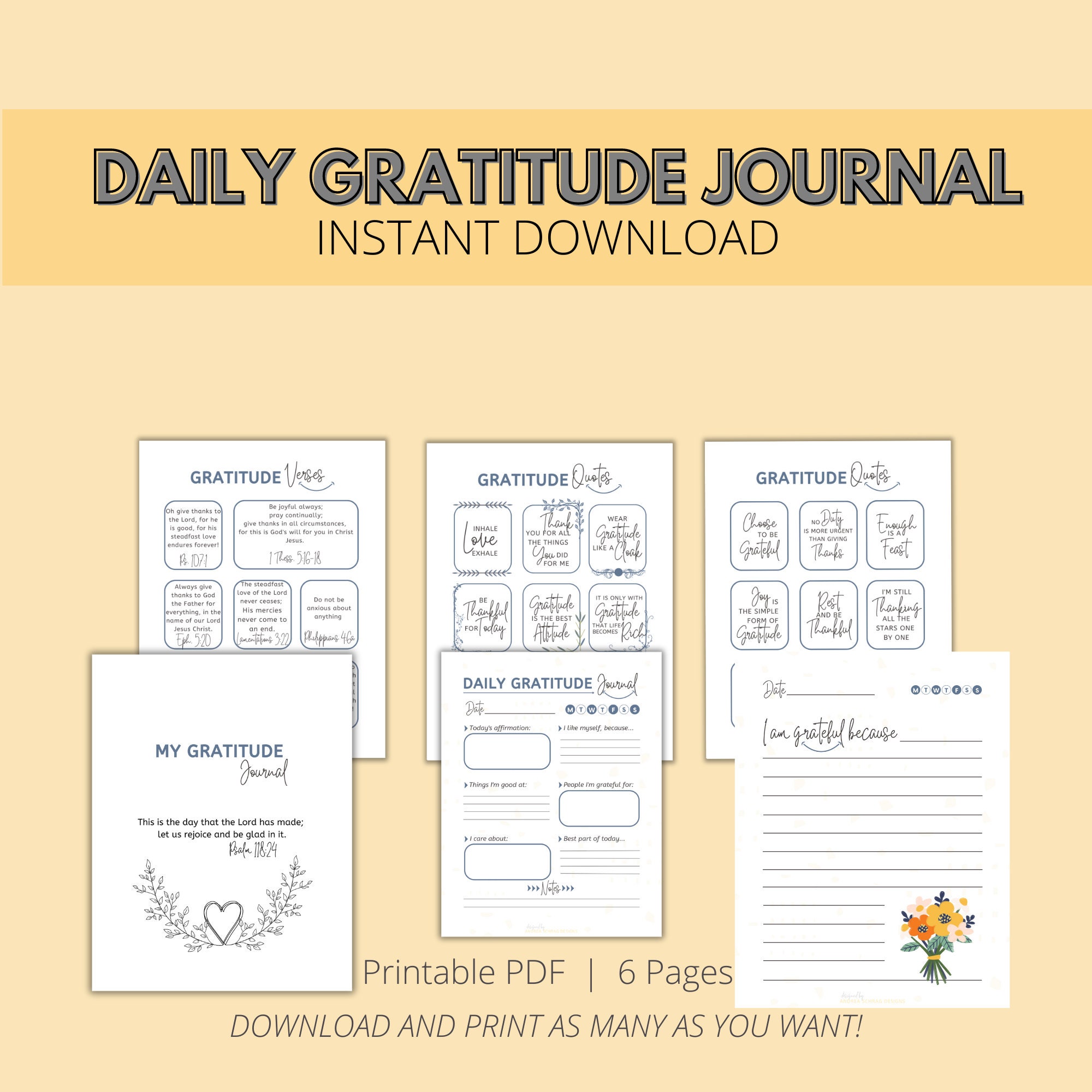 Gratitude Journal Printable - Digital Download - Christian Bible Verses ...
