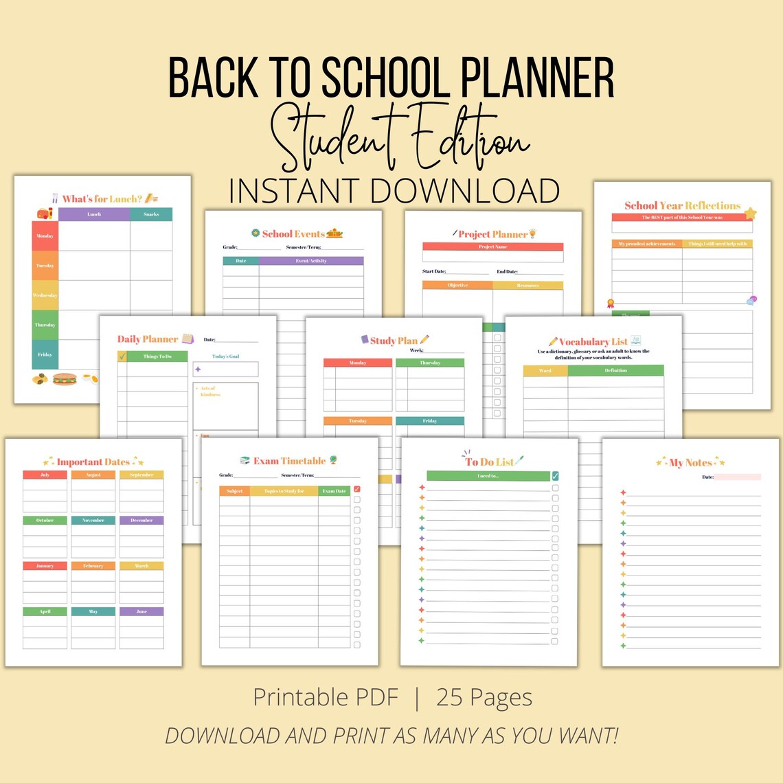 Kids Back to School Printable Planner - Digital Download - Elementary ...