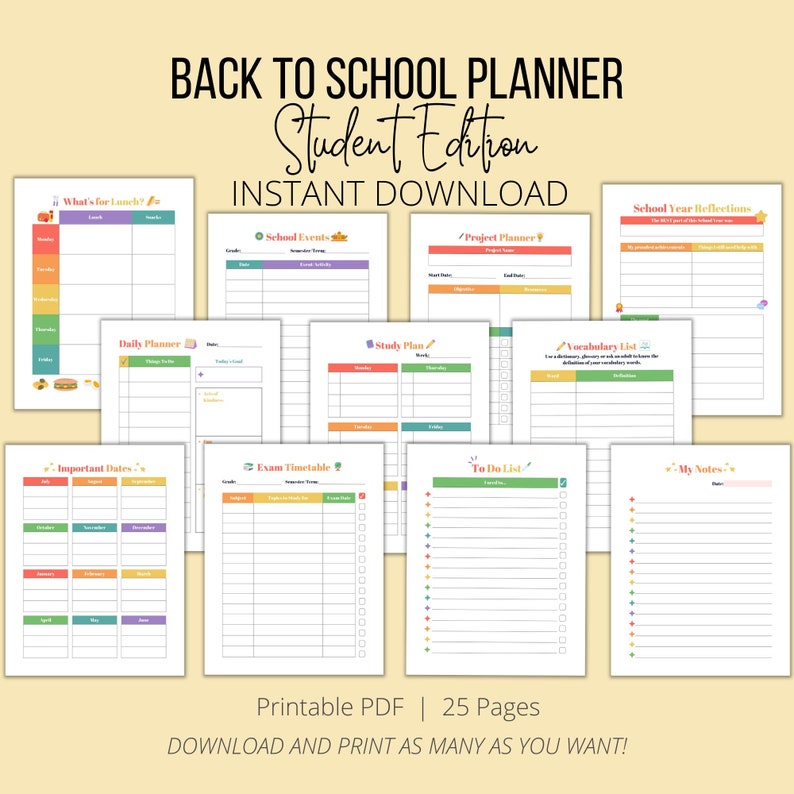 Kids Back to School Printable Planner - Digital Download - Elementary ...
