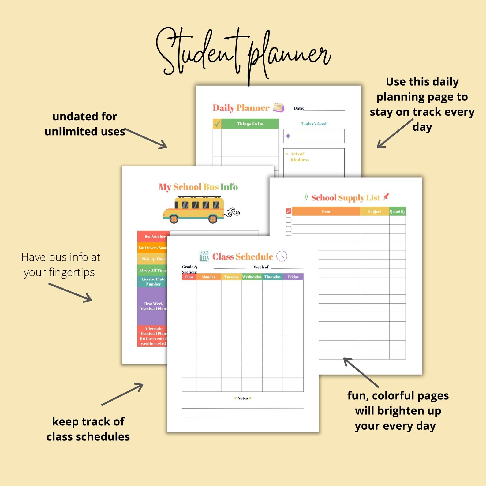 Kids Back to School Printable Planner - Digital Download - Elementary ...