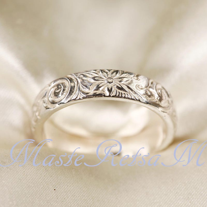 925 Floral Pattern Ring - Etsy