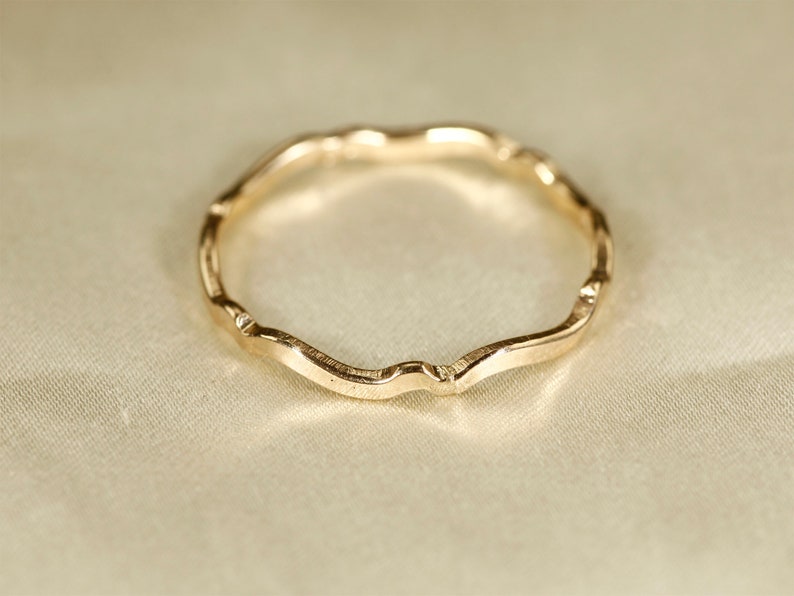 14K Solid Yellow Gold Wavelet Ring: Handmade Avant-garde Stacking Ring ...