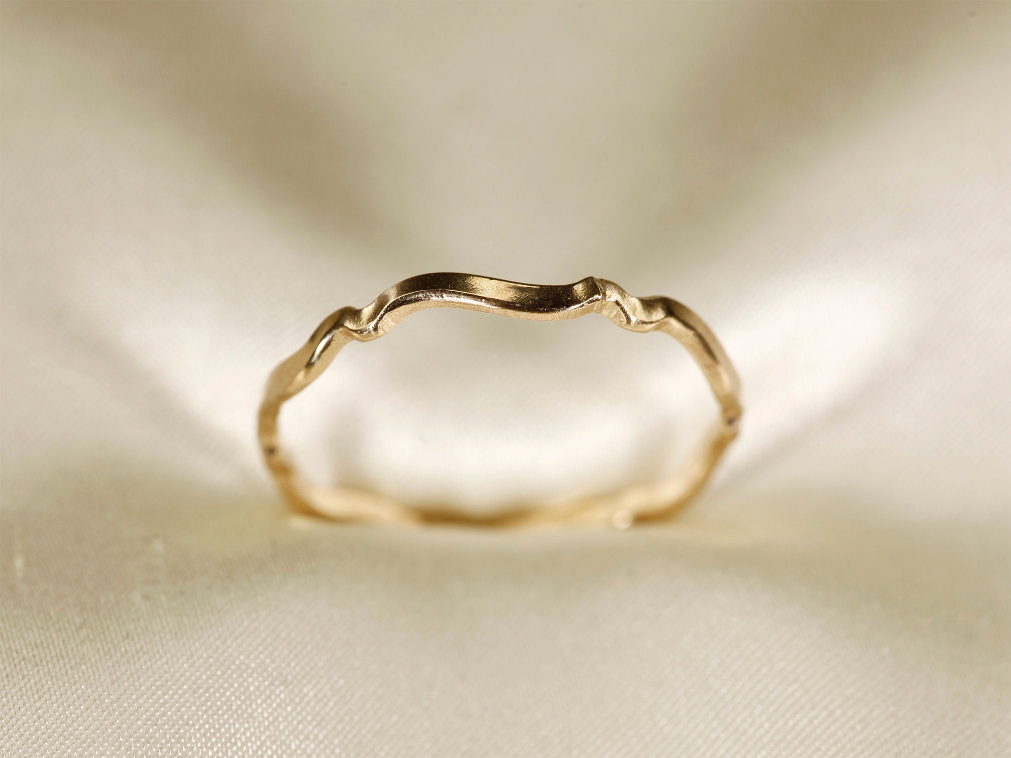 14K Solid Yellow Gold Wavelet Ring: Handmade Avant-garde Stacking Ring ...
