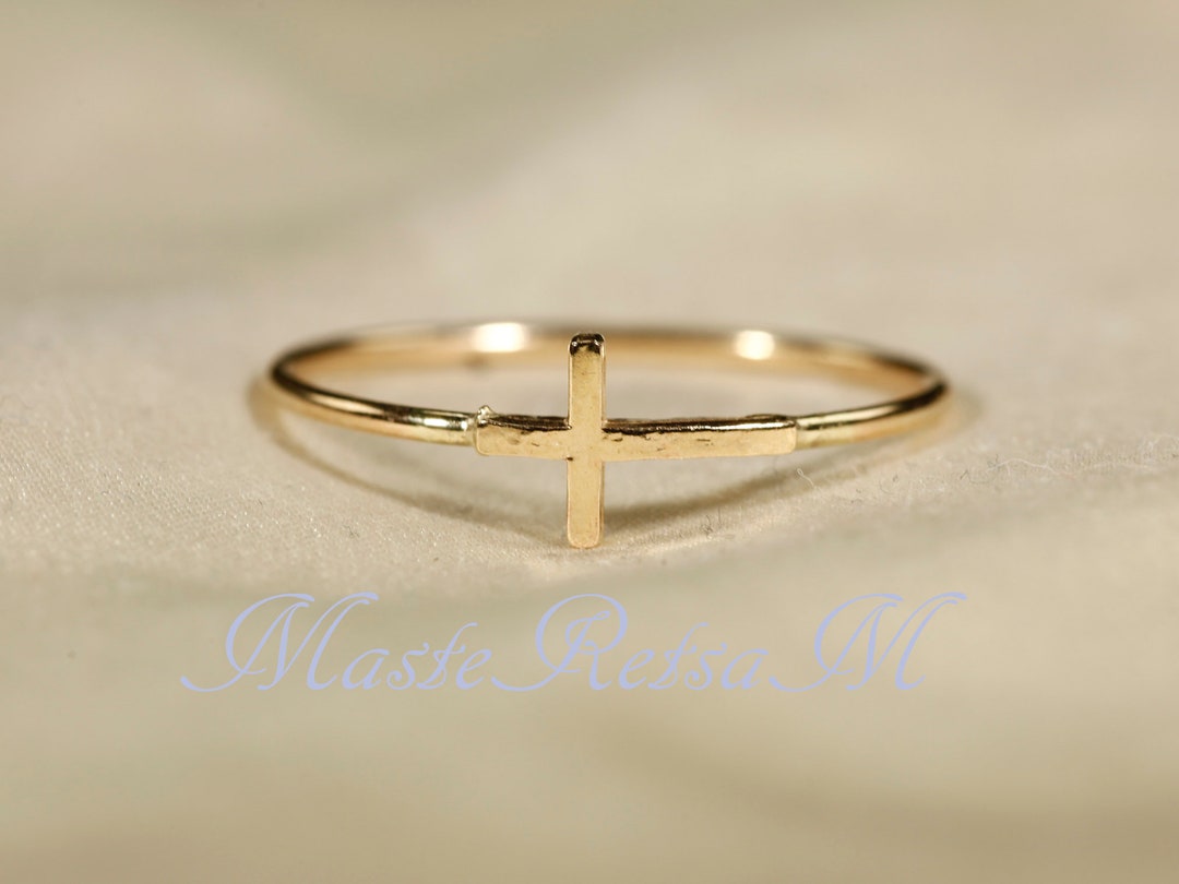 14K Yellow SOLID Gold Ring Cross Ring, Wire Diameter: 1mm - Etsy