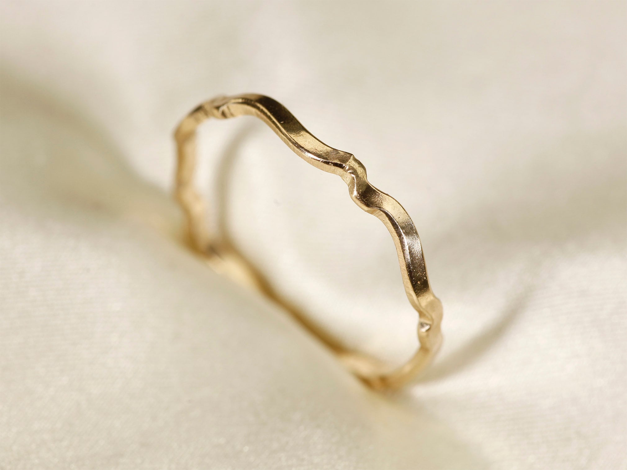 14K Solid Yellow Gold Wavelet Ring: Handmade Avant-garde Stacking Ring ...