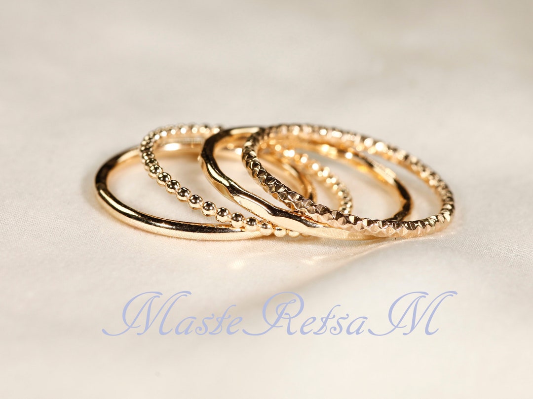 SET-K 14k Gold Filled Stack Ring Set , Handmade 4 Rings Stackable Rings ...