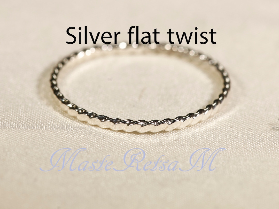 Flat Twist Wire Rings, Sterling Silver Stackable Twist Style Ring,1.1mm ...