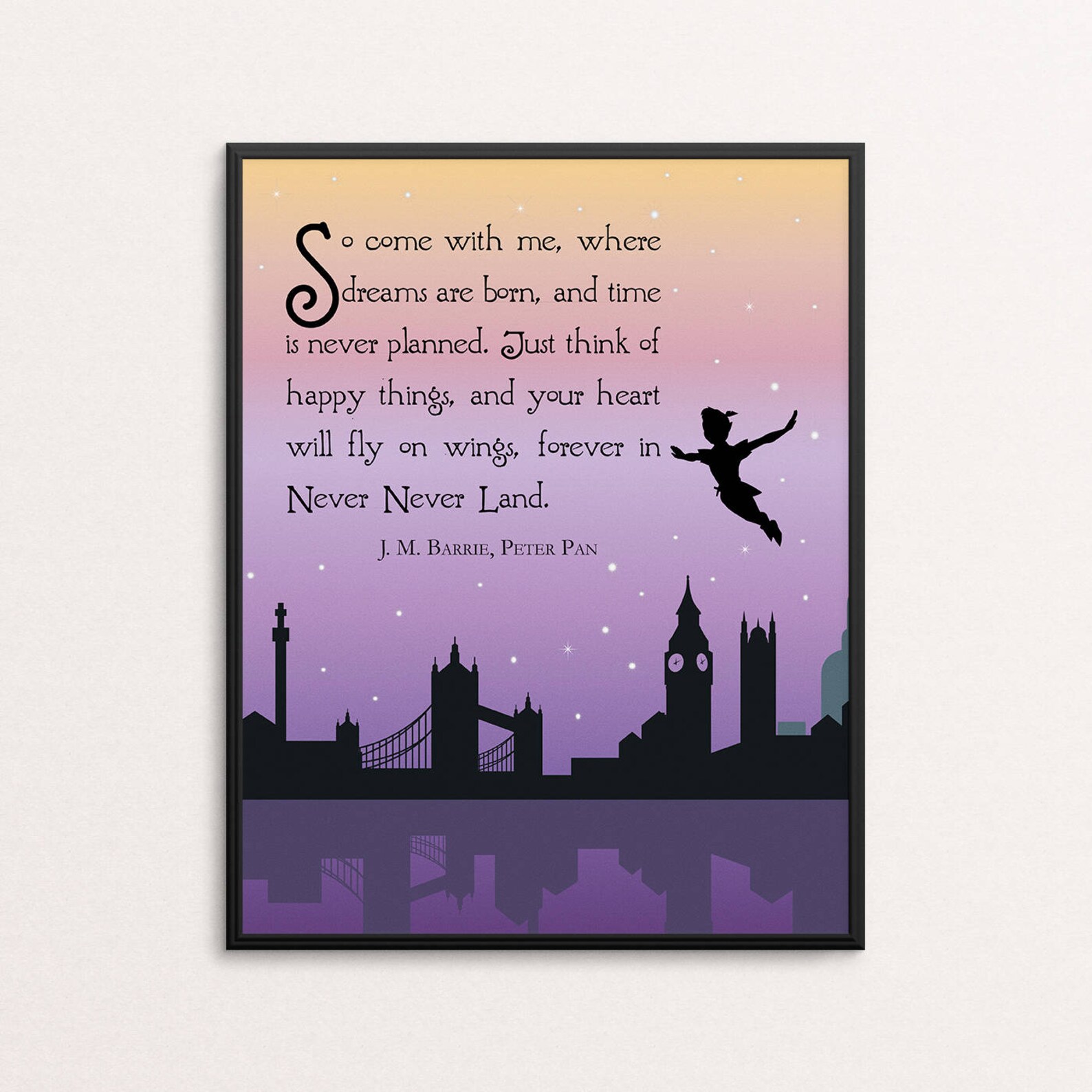 Peter Pan Art Print Quote Neverland Kids Room Kids Wall Art Nursery ...