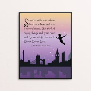 Peter Pan Art Print Quote Neverland Kids Room Kids Wall Art Nursery ...