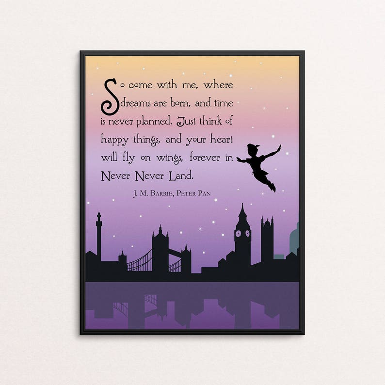 Peter Pan Art Print Quote Neverland Kids Room Kids Wall Art Nursery ...