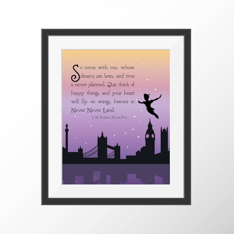 Peter Pan Art Print Quote Neverland Kids Room Kids Wall Art Nursery ...