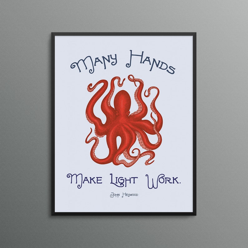 Octopus Art Many Hands Make Like Work Quote Wall Art - Etsy