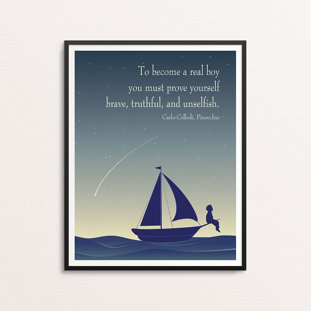 Pinocchio Quote Print | Real Boy Room | Brave, Truthful, and Unselfish ...