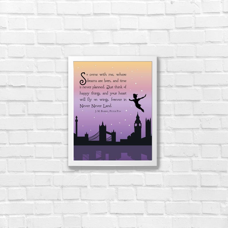 Peter Pan Art Print Quote Neverland Kids Room Kids Wall Art Nursery ...