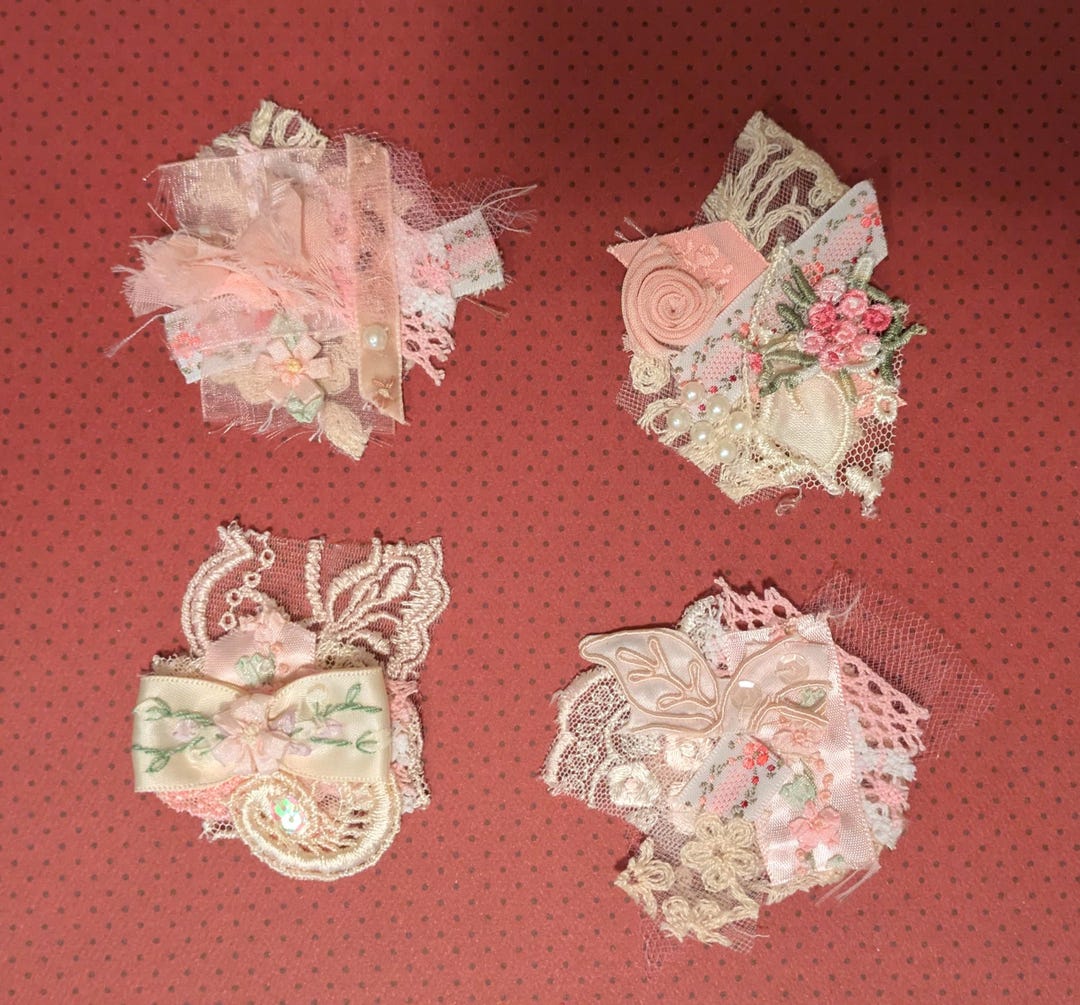 Fabric Cluster Appliques Set of 4 Cream and Pink 2 - Etsy