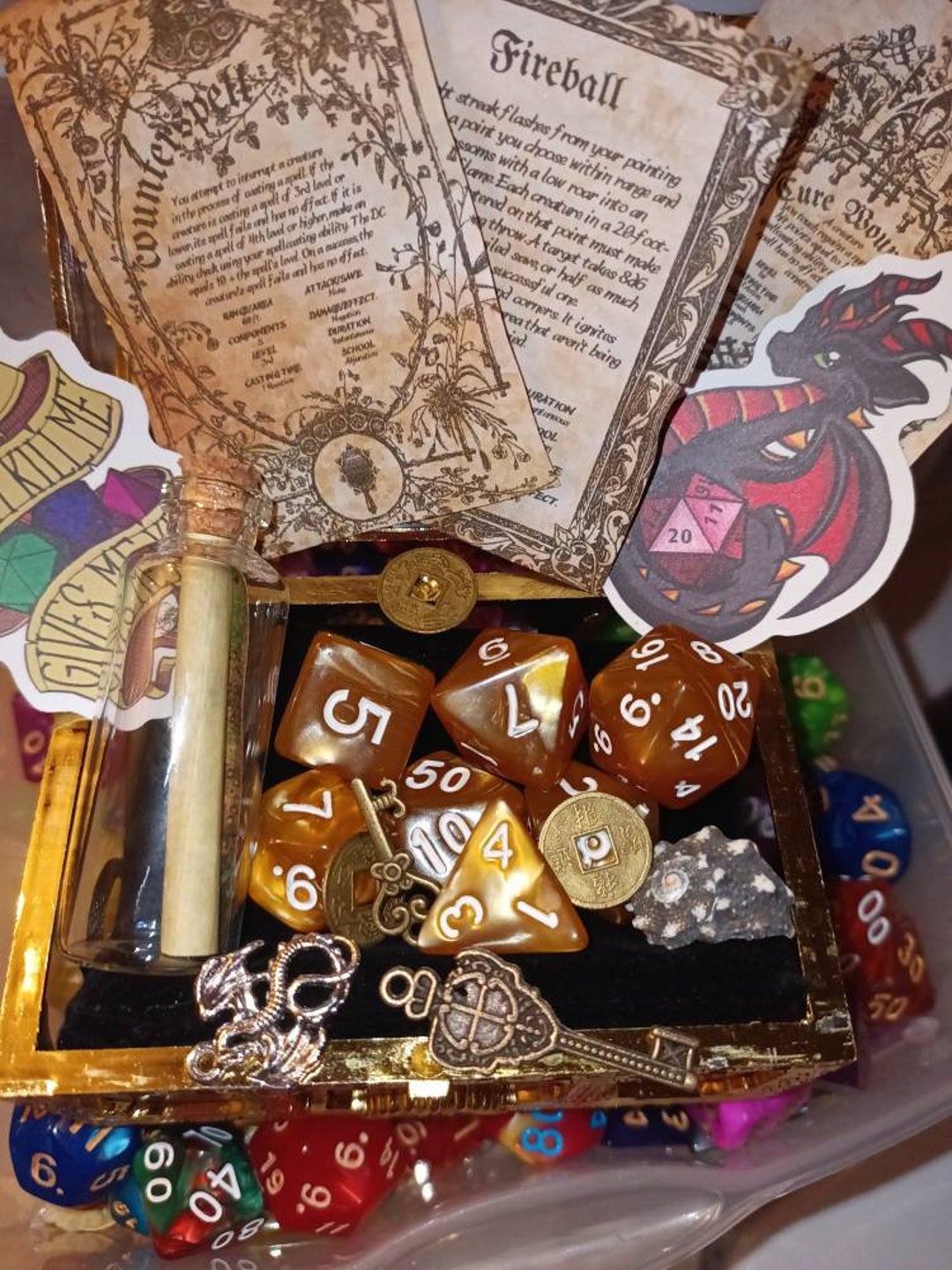 Treasure Chest Scrolls DND Dice Coins Map Glass Bottle Dungeons and ...