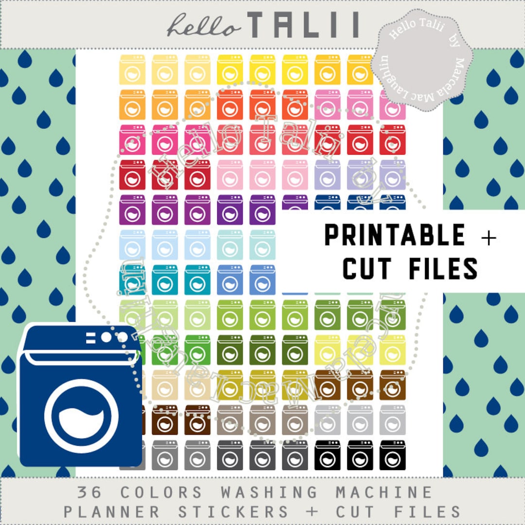 WASHING MACHINE Stickers- 108 Laundry Tracker Icons in 36 Colors ...