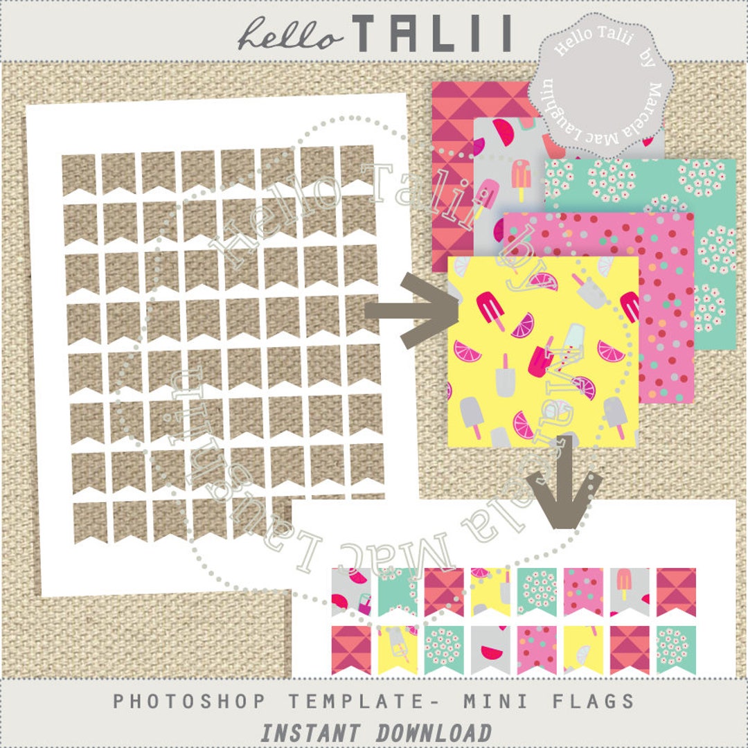 MINI FLAGS Editable Photoshop Template- 64 Mini Banners Collage Sheet ...