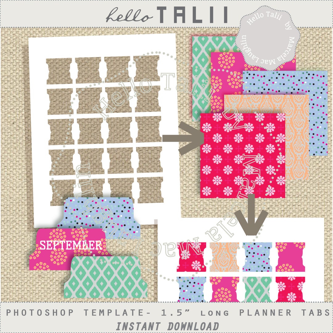 JOURNAL TABS Photoshop Template- 1.5 Inches Tabs for Planners Psd + Jpg ...
