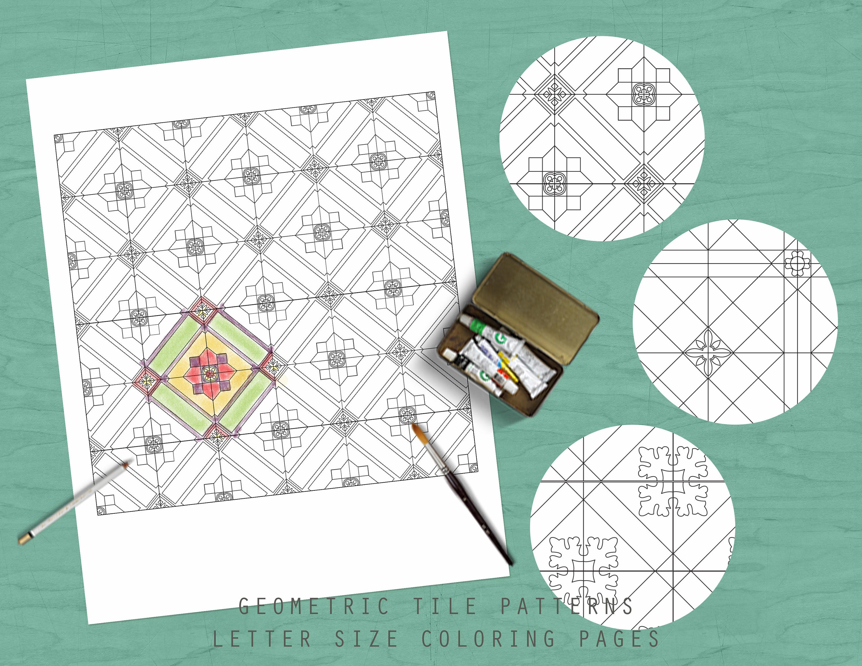 Coloring Pages PRINTABLE GEOMETRIC TILES Coloring Pages Nolla - Etsy