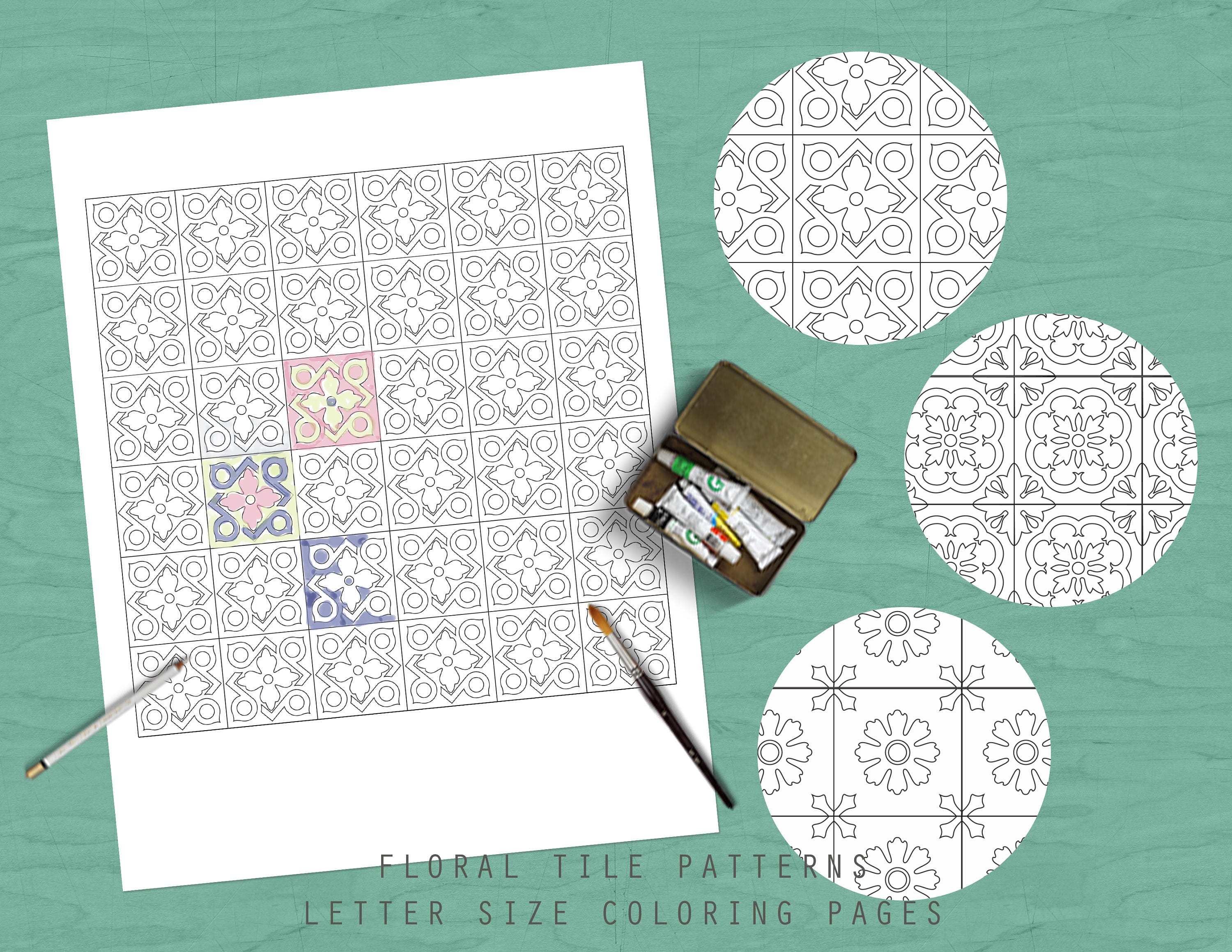Printable Coloring Pages Flower Mosaics- Coloring Pages for Adults ...